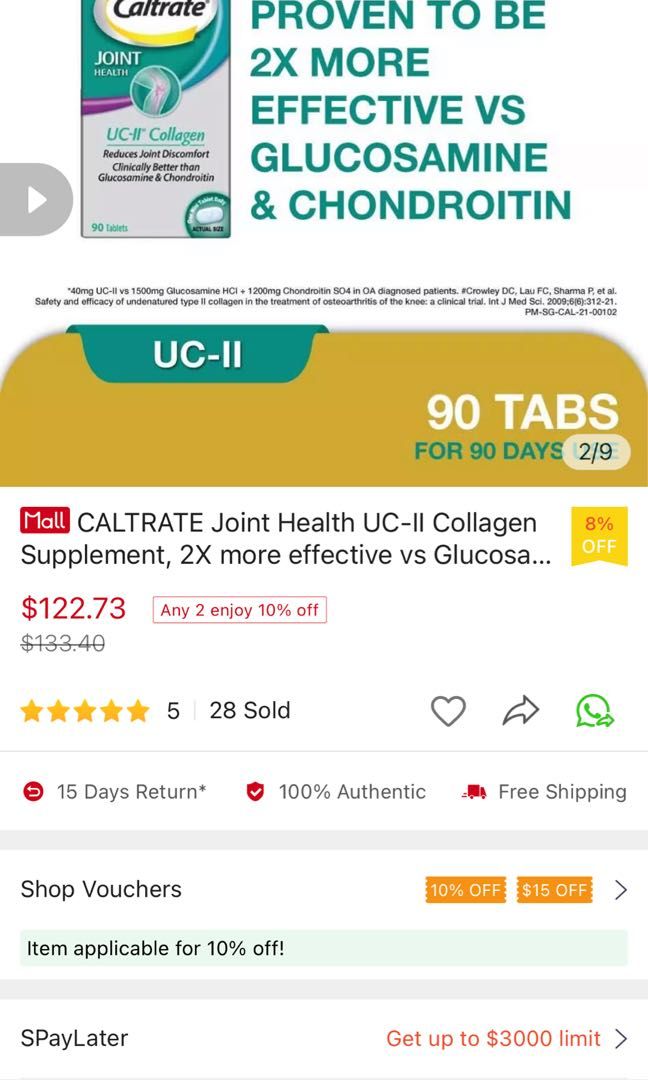 CALTRATE Joint Health UC-II Collagen Supplement, 2X more effective and Reduce joint discomfort ...