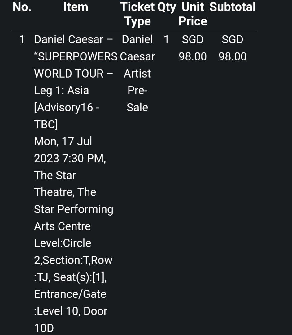 CAT 4 x 1 WTS Daniel Caeser SUPERPOWERS World Tour Ticket, Tickets & Vouchers, Event Tickets on ...