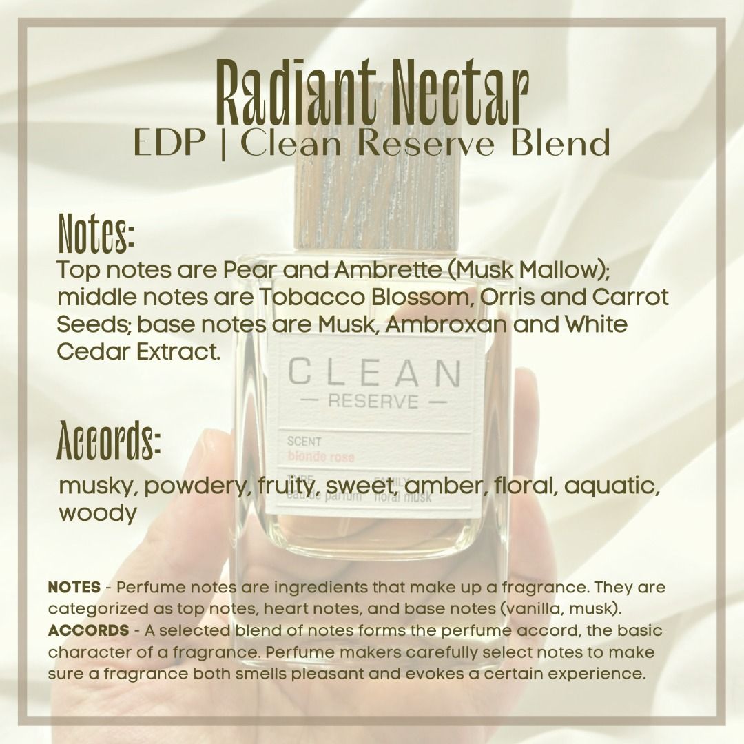Clean Radiant Nectar Reserve Blend EDP Decant, Beauty & Personal Care ...