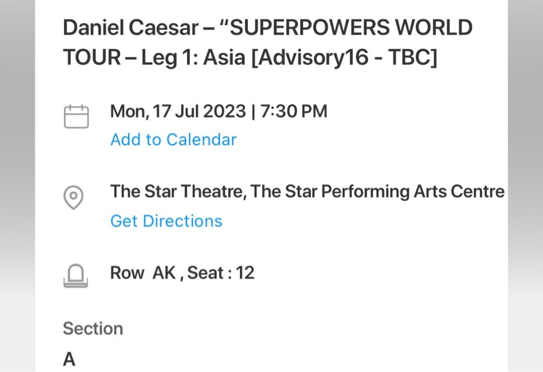 Daniel Caesar Singapore - Cat 1 (1 Seat), Tickets & Vouchers, Event Tickets on Carousell