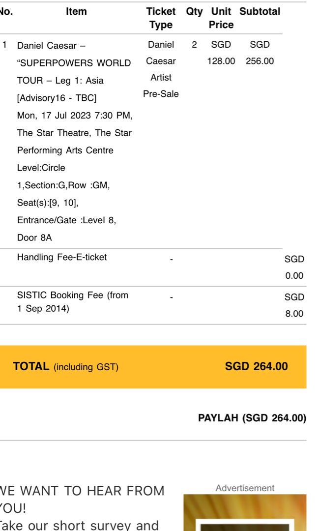 Daniel Caesar Singapore Cat 2 Tickets, Tickets & Vouchers, Event Tickets on Carousell