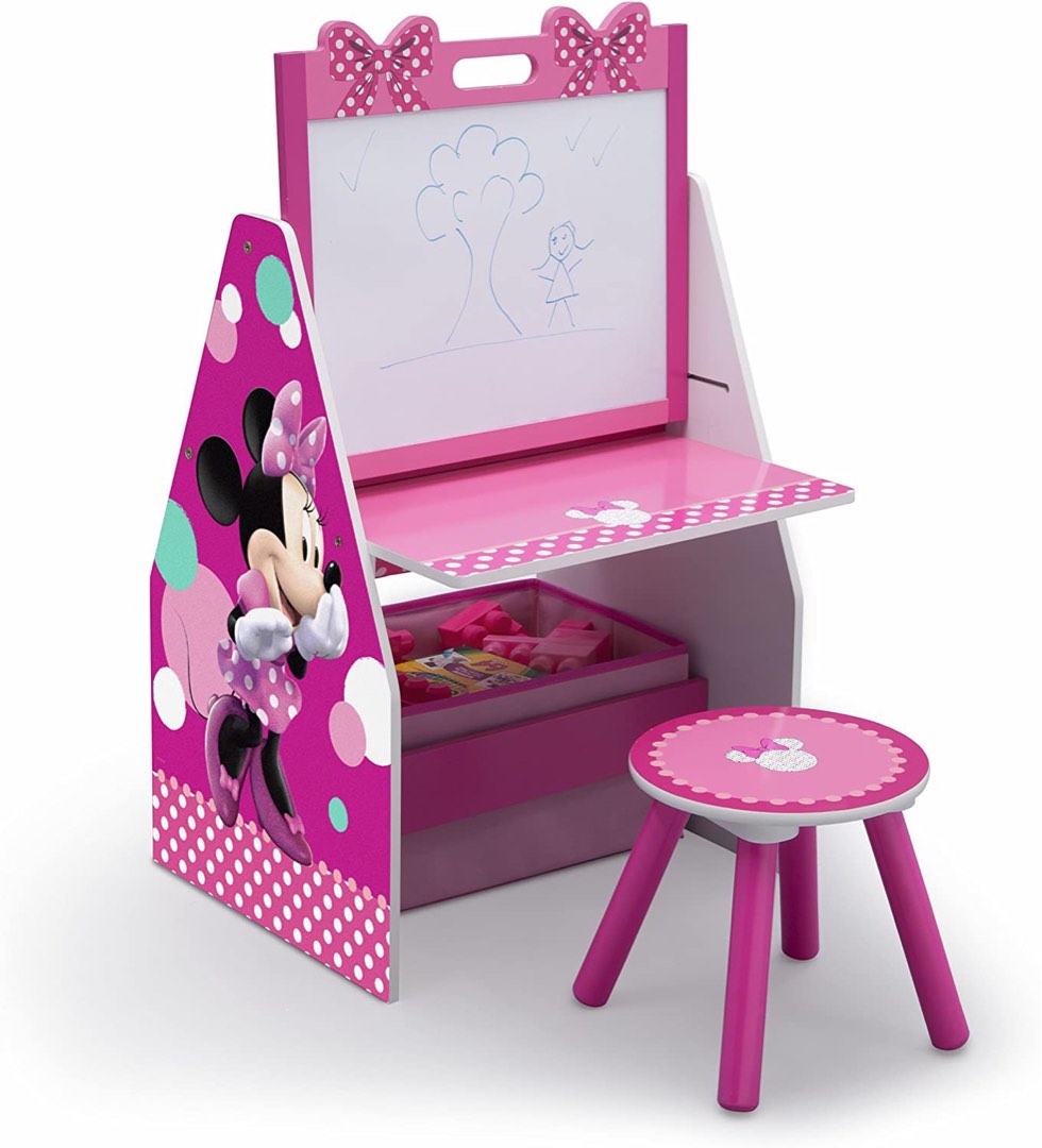 Delta Disney Minnie Mouse Kids Easel Desk with Stool and Storage ...