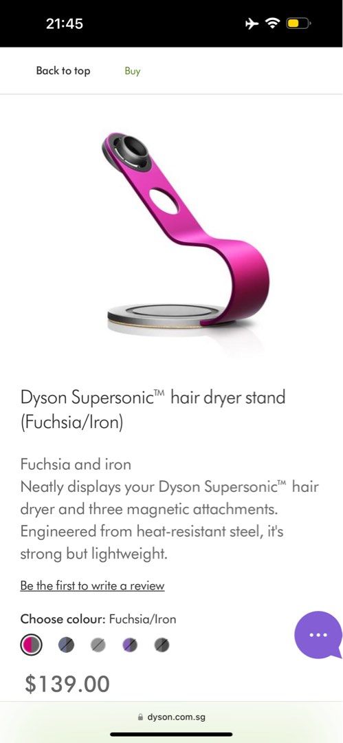 Dyson Supersonic hairdryer stand in Fuchsia/Iron, Beauty & Personal ...