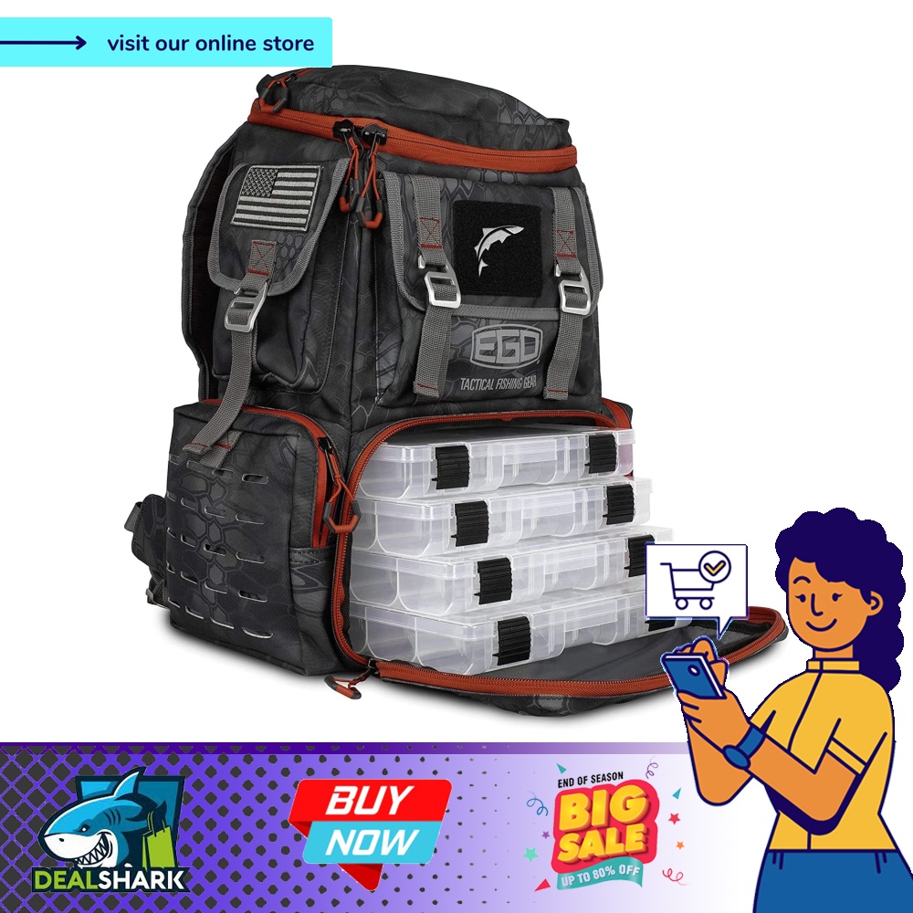 EGO Kryptek Tackle Box, Fishing Backpack with 4 Accessory Trays, Water ...