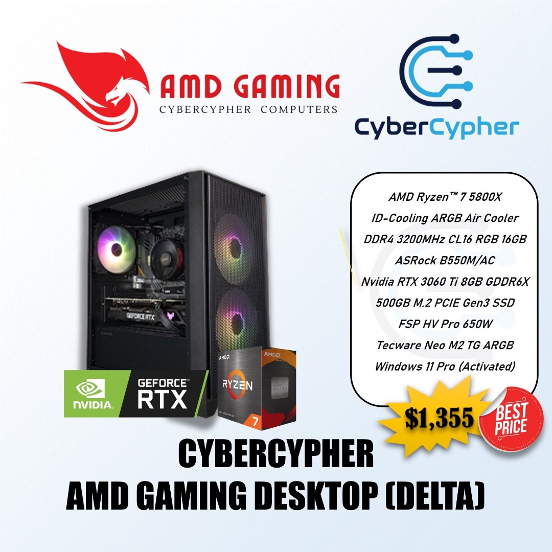 Gaming Desktop - AMD Gaming (Delta) [AMD Ryzen 7 5800X, RTX 3060TI, 500GB SSD, 16GB RAM ...