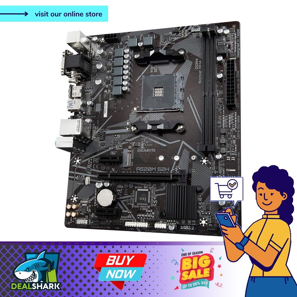 Gigabyte A520M S2H (AMD Ryzen AM4/MicroATX/4+3 Phases Digital PWM ...