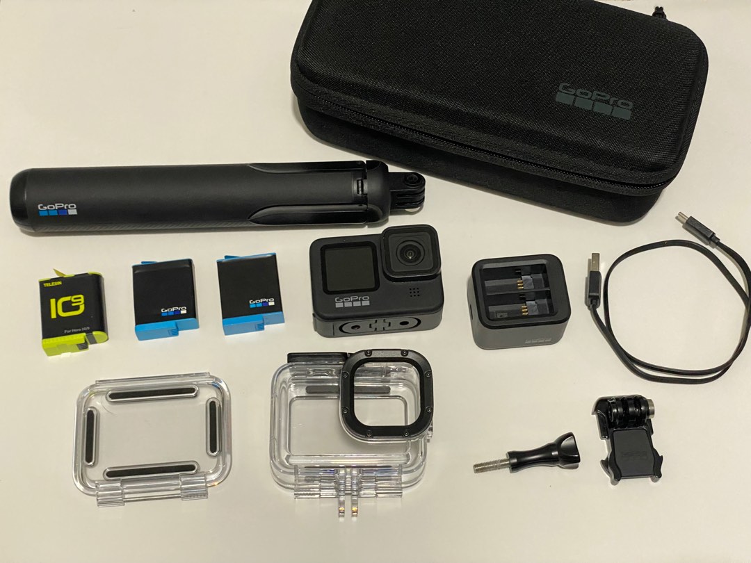GoPro Hero 9 with accessories, Photography, Video Cameras on Carousell