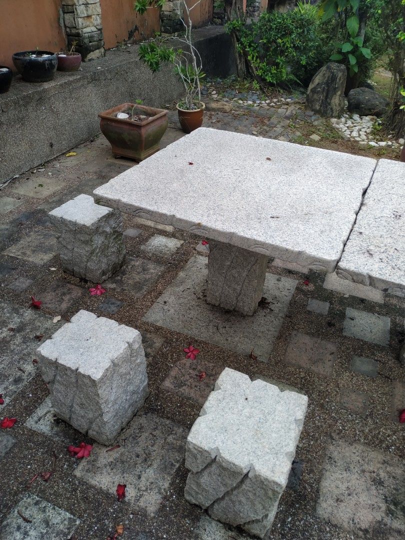 Granite stone table and chairs set, Furniture & Home Living, Outdoor ...