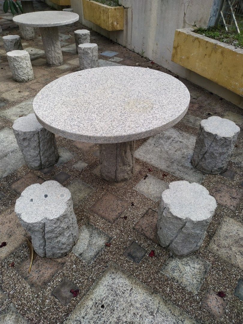 Granite stone table and chairs set, Furniture & Home Living, Outdoor ...