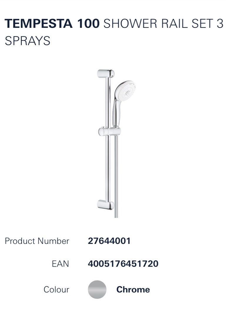 GROHE Tempesta 100 shower rail set (3 spray), Furniture & Home Living ...