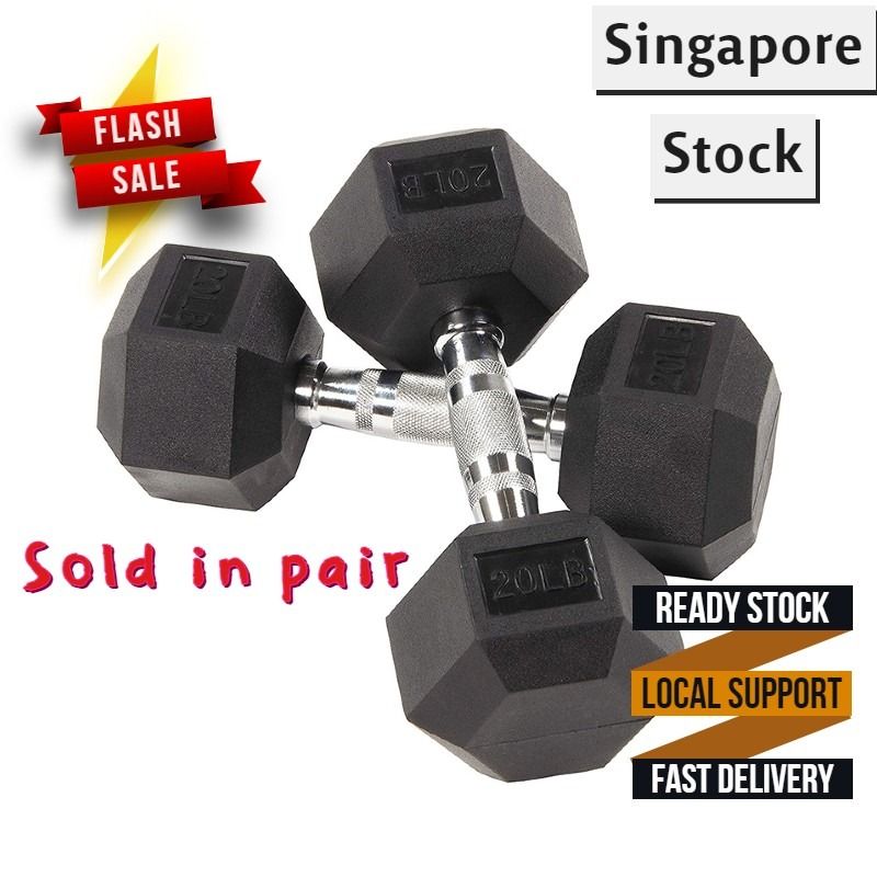Hexagon Dumbbell, Hex Rubber Dumbbell with Contoured Chrome Steel ...