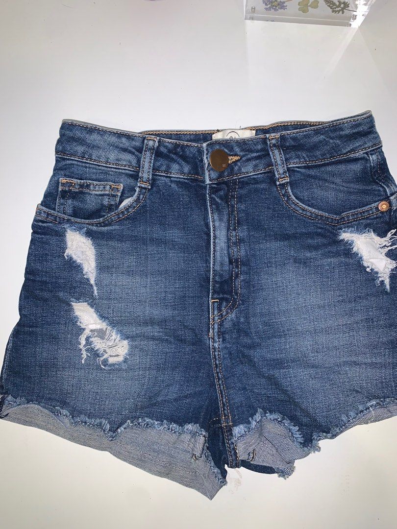 High waisted ripped denim shorts, Women's Fashion, Bottoms, Shorts on ...