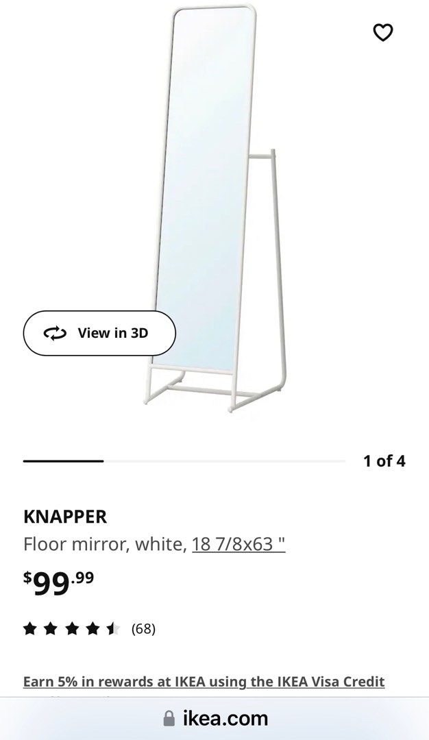 ikea KNAPPER standing mirror white, Furniture & Home Living, Home Decor ...