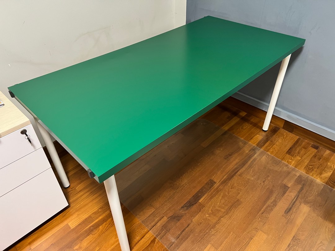 IKEA Table - 150cm x 75cm (Green LINNMON table top with White ADILS ...