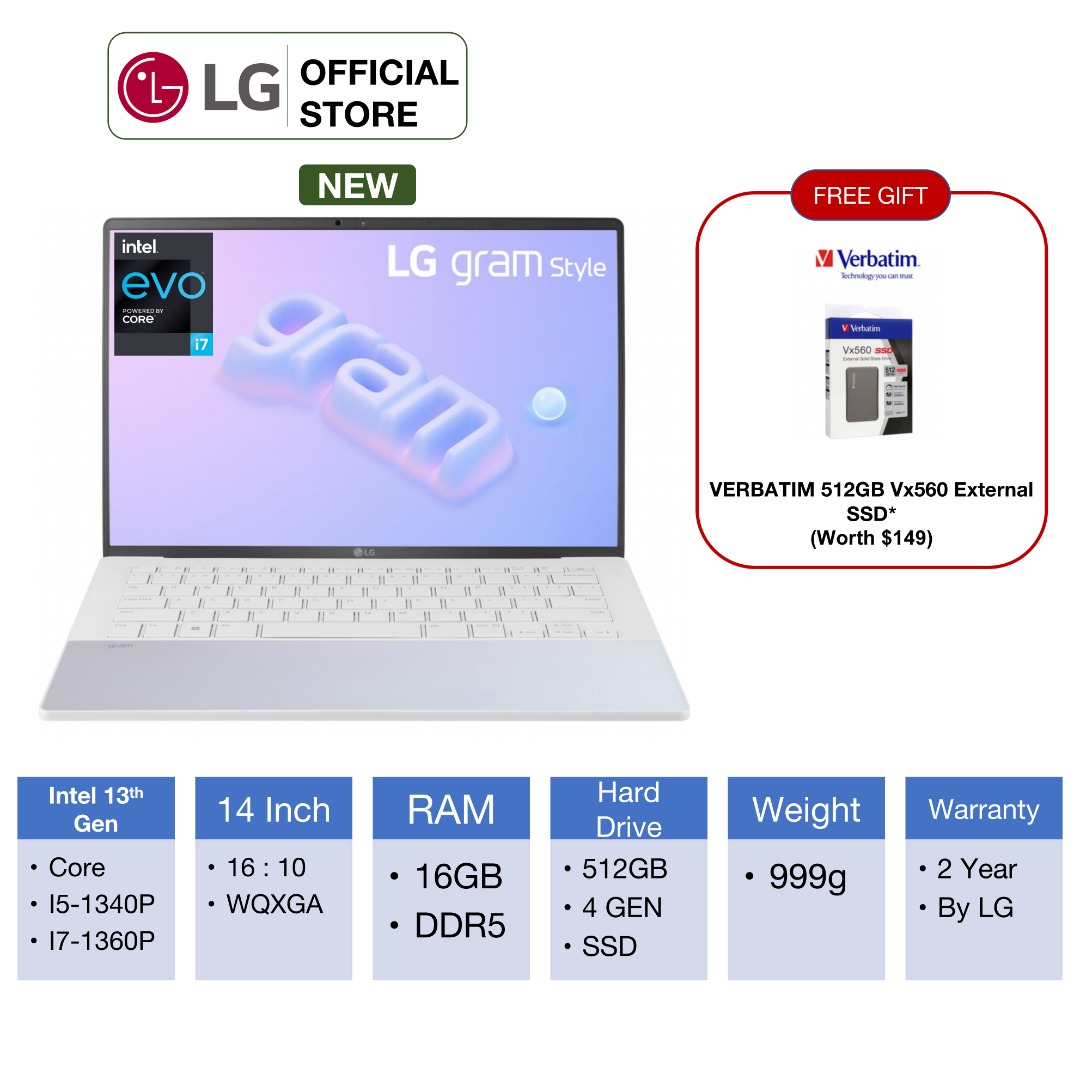LG GRAM STYLE 14Z90RS 14.0 I5-1340P/16GB/512GB, Computers & Tech ...