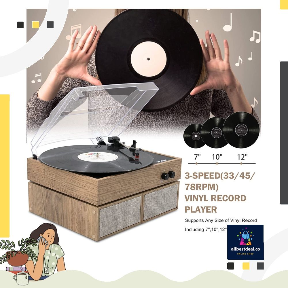 LP&No.1 Bluetooth Turntable with Stereo Bookshelf Speakers, 3 Speed ...