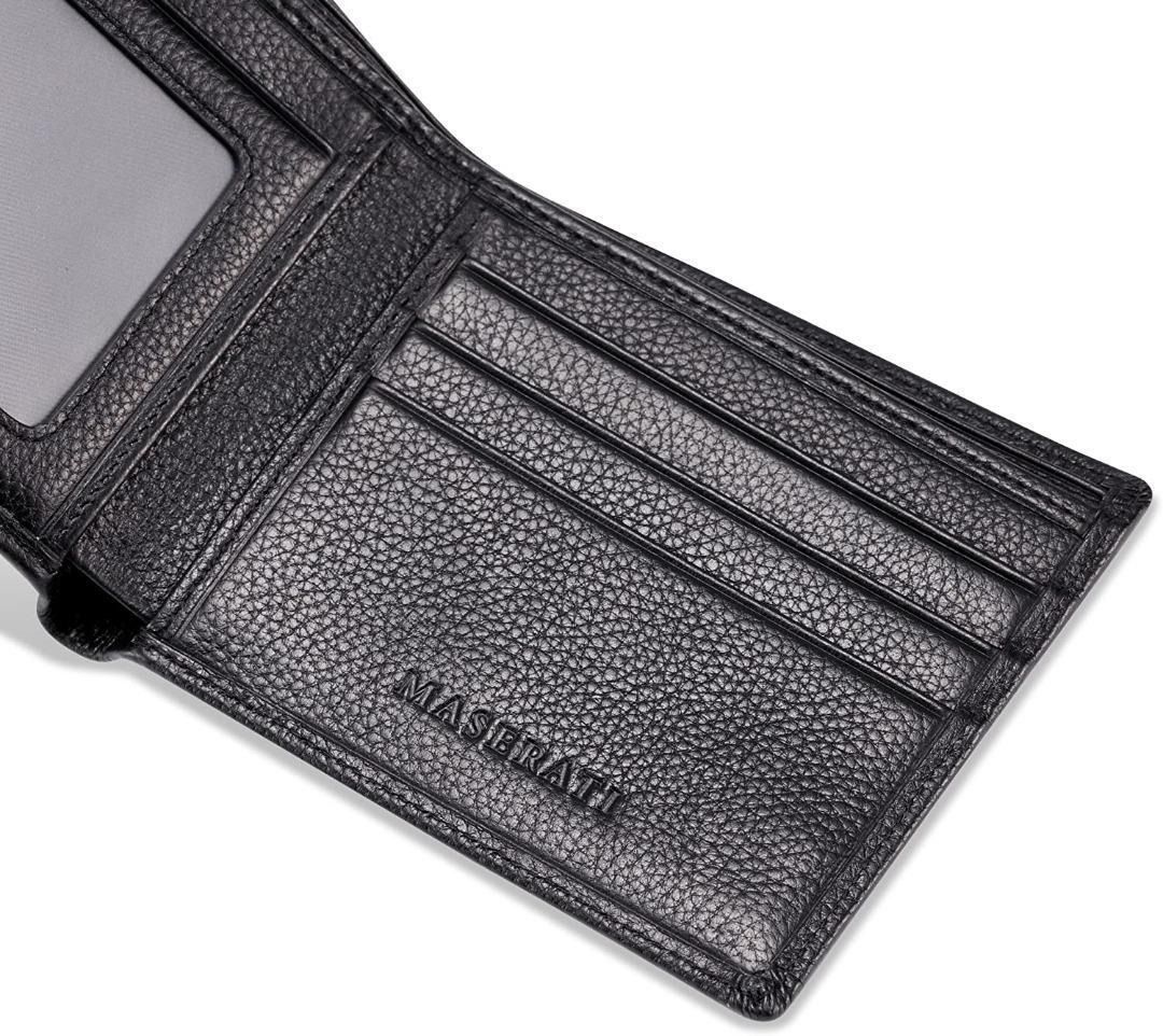 Maserati Bifold Wallet Genuine Leather with 3 Card Slots and ID Window ...