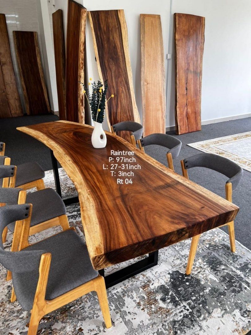 Meja makan raintree wood slab, Furniture & Home Living, Furniture ...