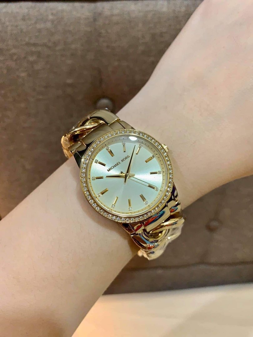 MK TWISTED ALL GOLD DIAL WITH GLITZ AUTHENTIC WATCH on Carousell
