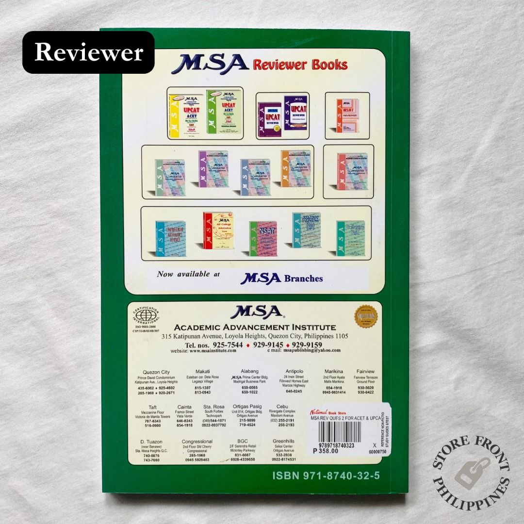 MSA Reviewer for All College Entrance Tests (Reviewer Book + Math ...
