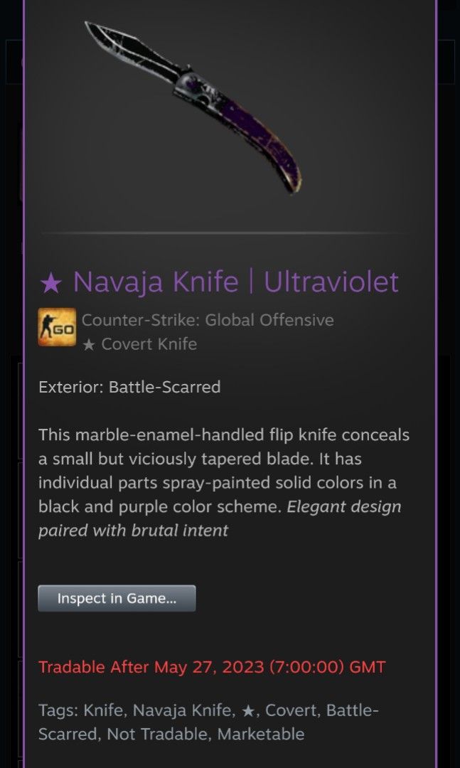 Navaja Knife Ultraviolet BS, Video Gaming, Gaming Accessories, In-Game ...