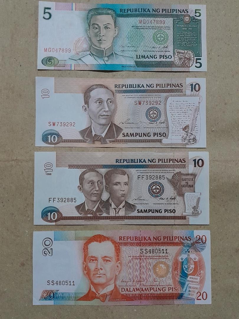 PHILIPPINE PESO OLD SERIES Lot of 4 pieces UNCIRCULATED PAPER BILLS in ...
