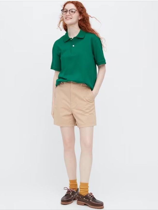 UNIQLO- Blue Dry Kanoko Polo Shirt Short Sleeve, Fesyen Wanita, Pakaian Wanita, Atasan di Carousell
