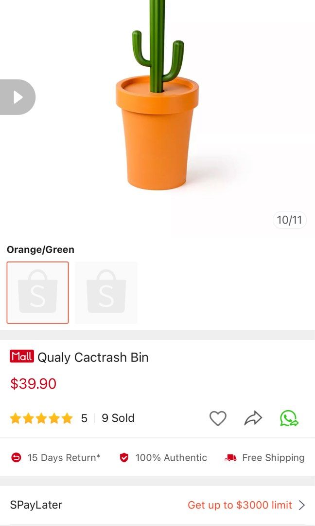 Qualy Cactrash Cactus Trash Bin Trash Can, Furniture & Home Living ...