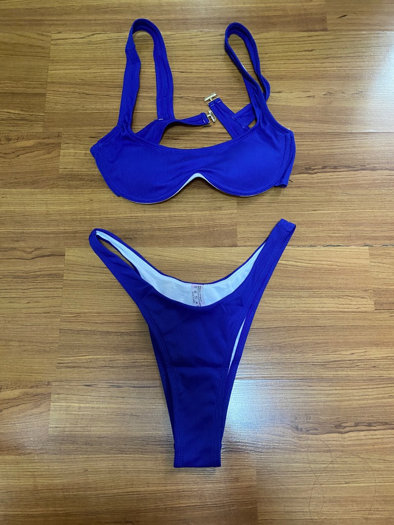 Royal Blue Rib Underwire High Cut Bikini Swimsuit on Carousell