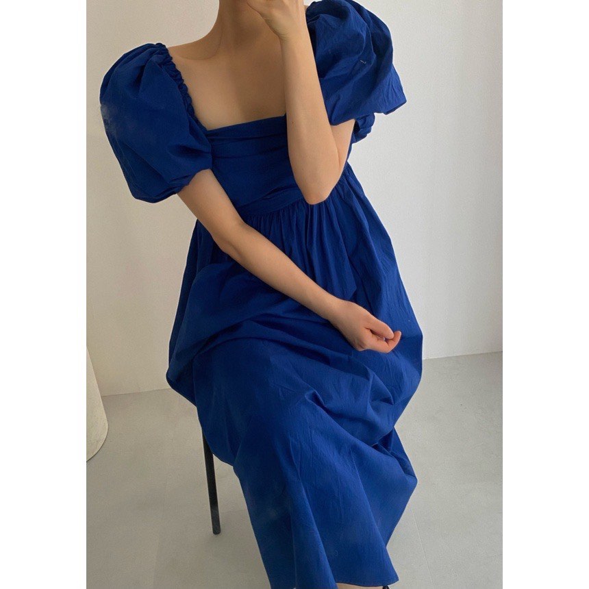 Royal Blue Puff Sleeves Midi dress, Women's Fashion, Dresses & Sets ...