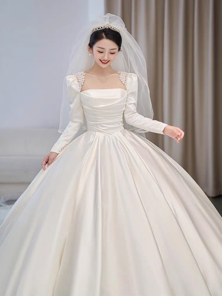 Satin Wedding Dress Gown, Women's Fashion, Dresses & Sets, Evening dresses & gowns on Carousell