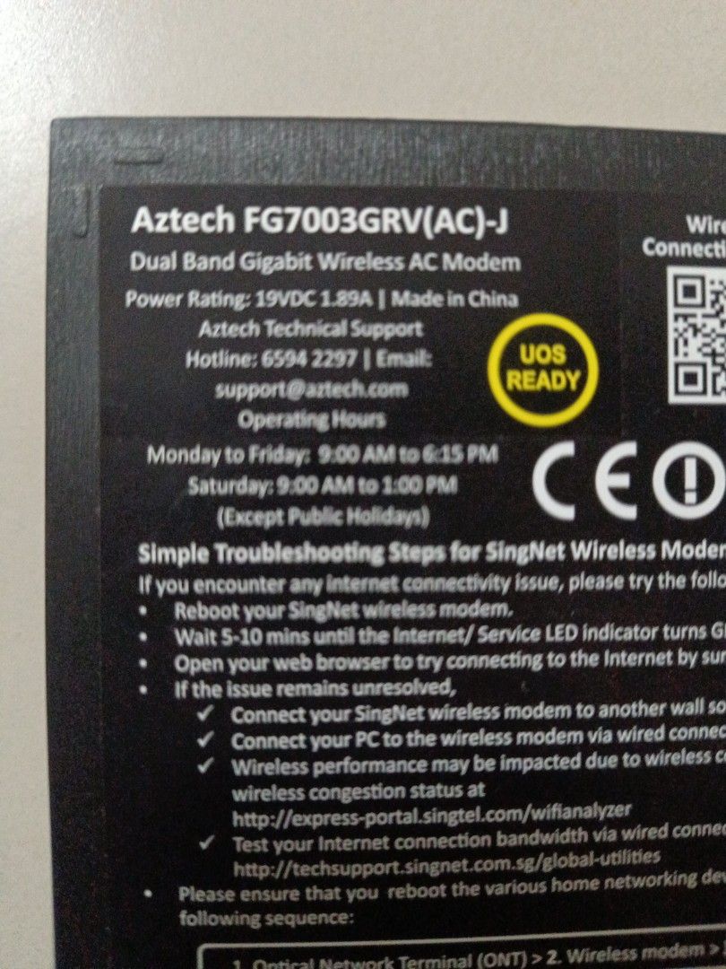Singtel Router: Aztech FG7003GRV(AC)-J, Computers & Tech, Parts ...