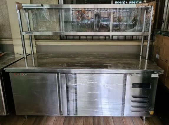 STAINLESS COUNTER TOP WITH FREEZER & REMOVABLE 2 TIER OVER SHELF ...