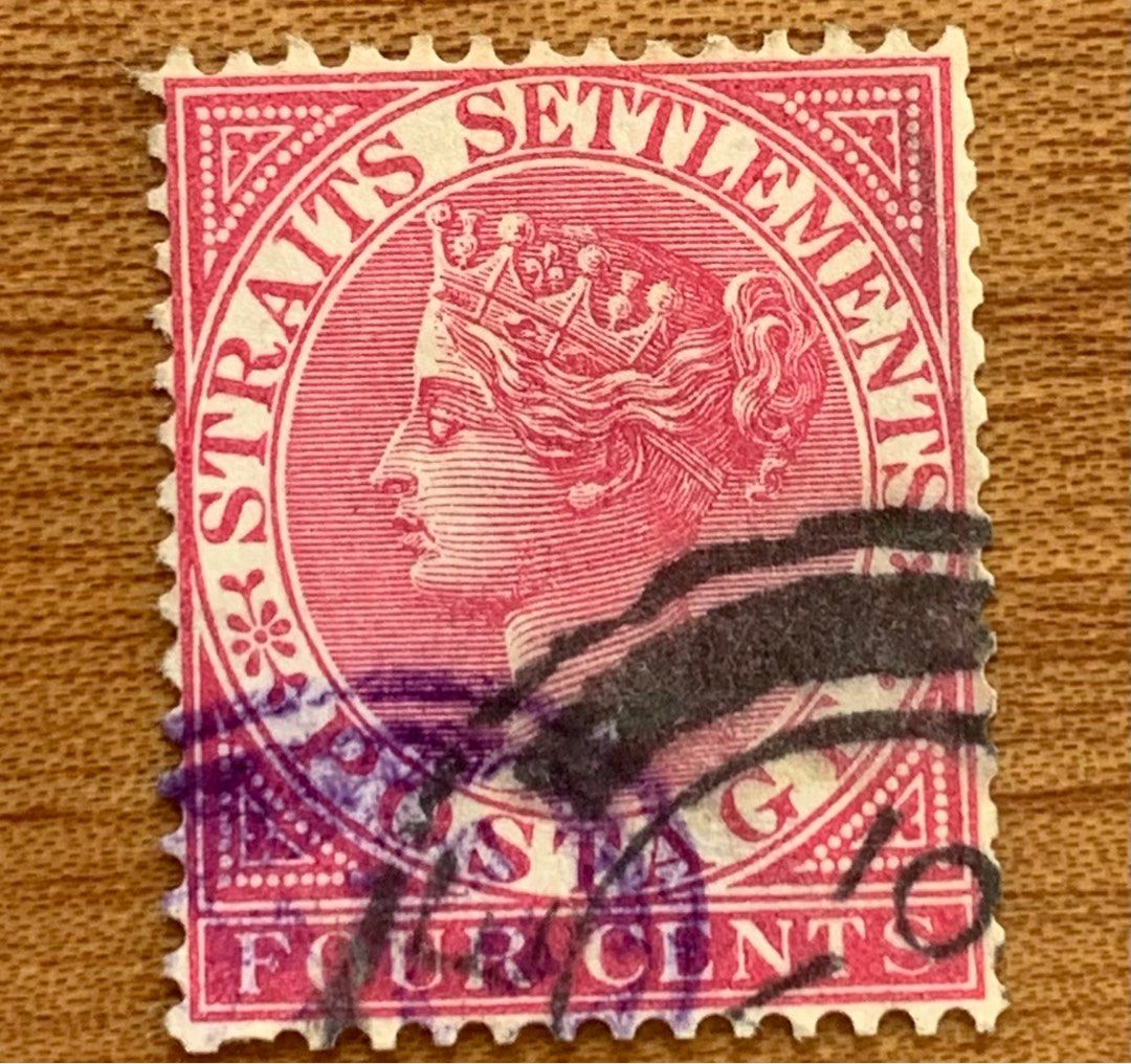 Straits Settlements Queen Victoria 4c red watermark CROWN CA, Hobbies ...