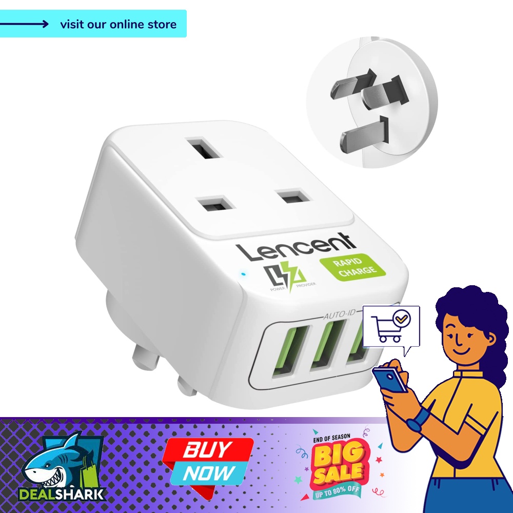 UK to Australia China Plug Adapter with 3 USB Ports, LENCENT Grounded ...