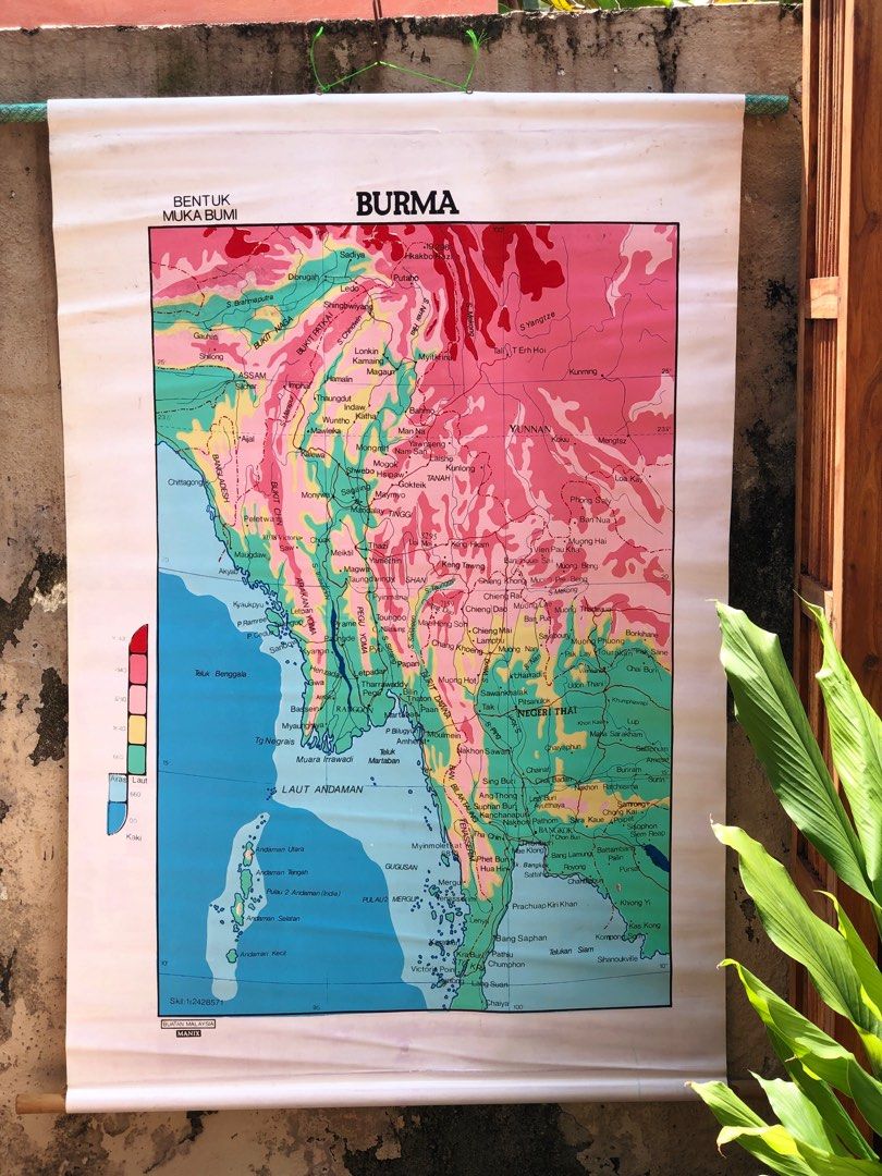 Vintage map peta lama burma myanmar made in malaysia, Hobbies & Toys ...