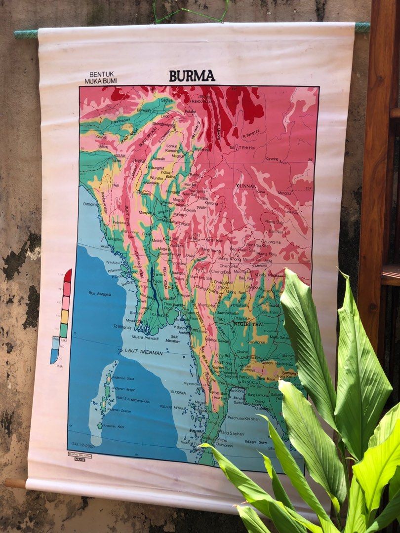 Vintage map peta lama burma myanmar made in malaysia, Hobbies & Toys ...