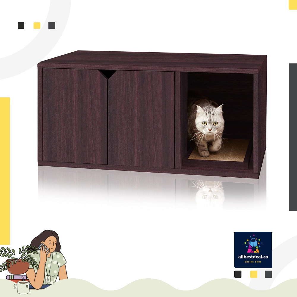 WAY BASICS Cat Litter Box Enclosure Pet House - Odor Control Modern ...
