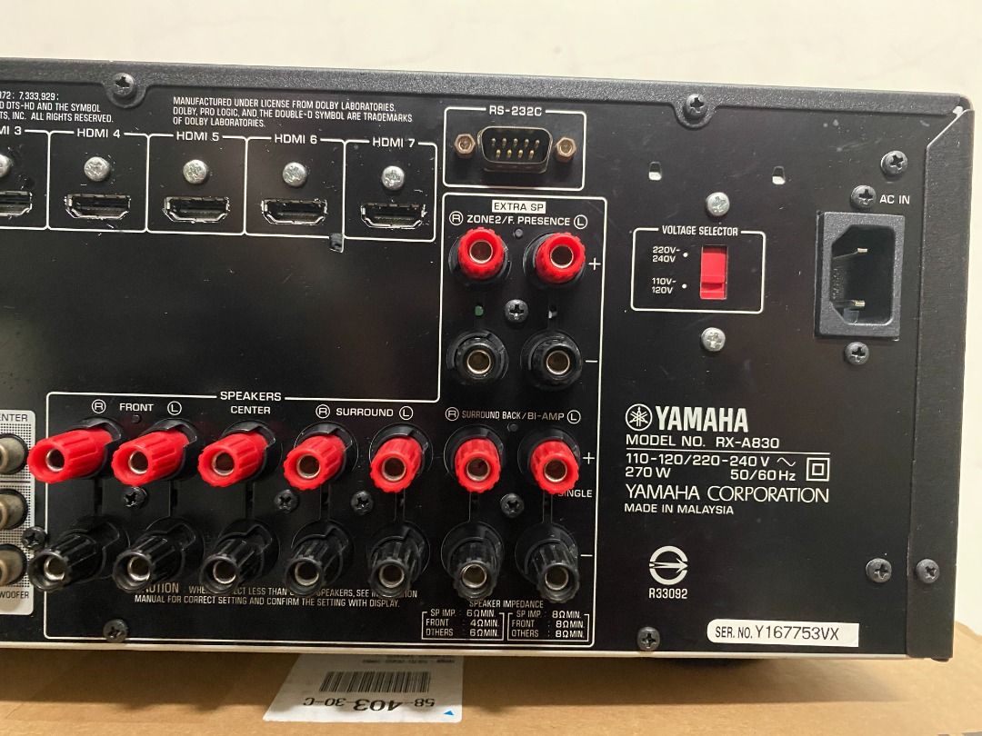 YAMAHA RX A830 收音劇院 7.2 環繞擴大機 4K 藍光 /HDMI WI-FI 有原廠遙控器, 耳機及錄音音訊設備, 音樂播放 ...