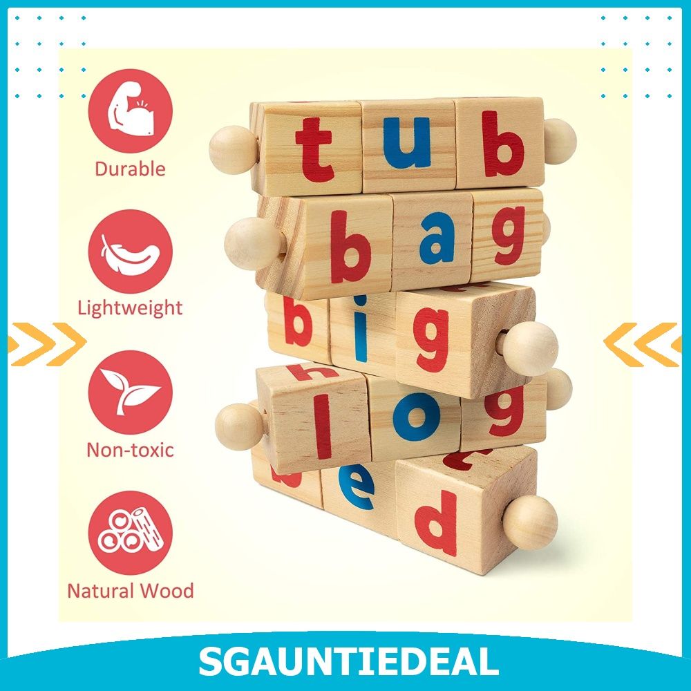 Coogam Color Blocks Spelling Games, Flash Cards Wooden Matching Letter ...