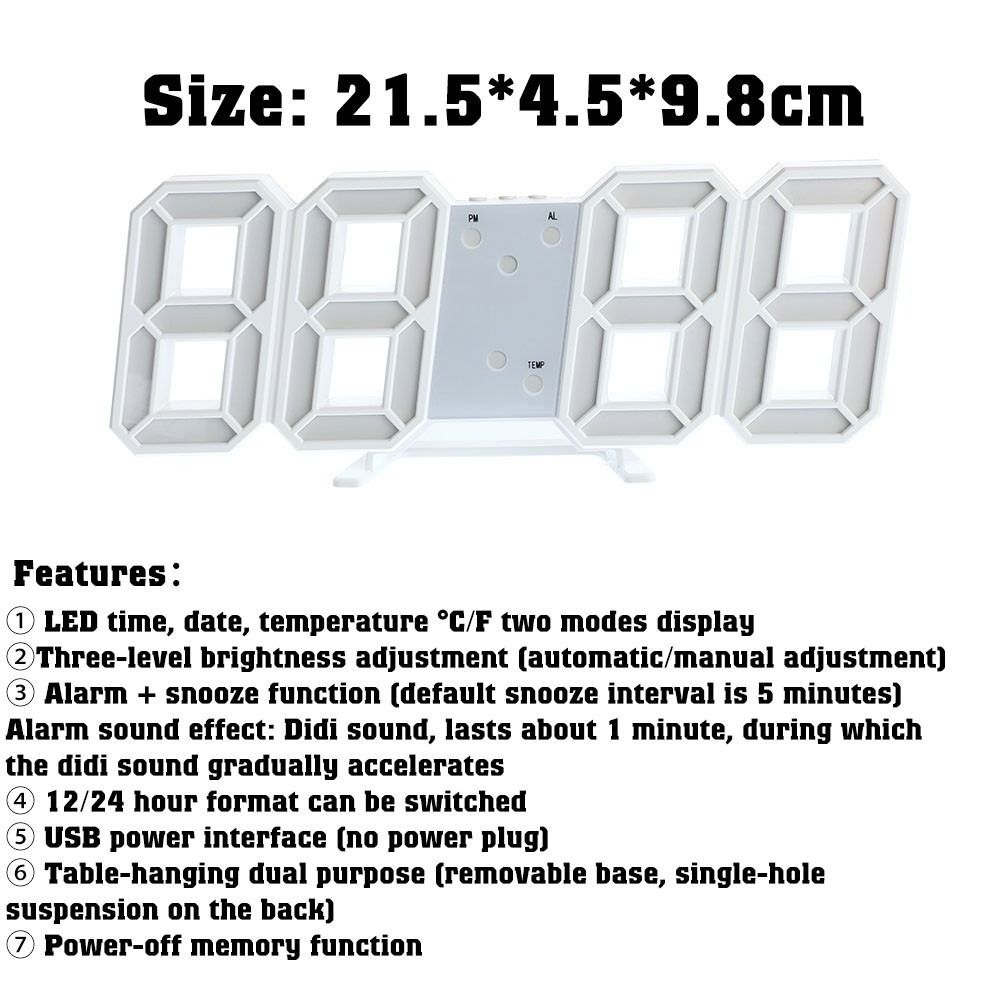 Creativity 3D LED Digital Clock / USB Modern Digital Wall Clock Alarm ...