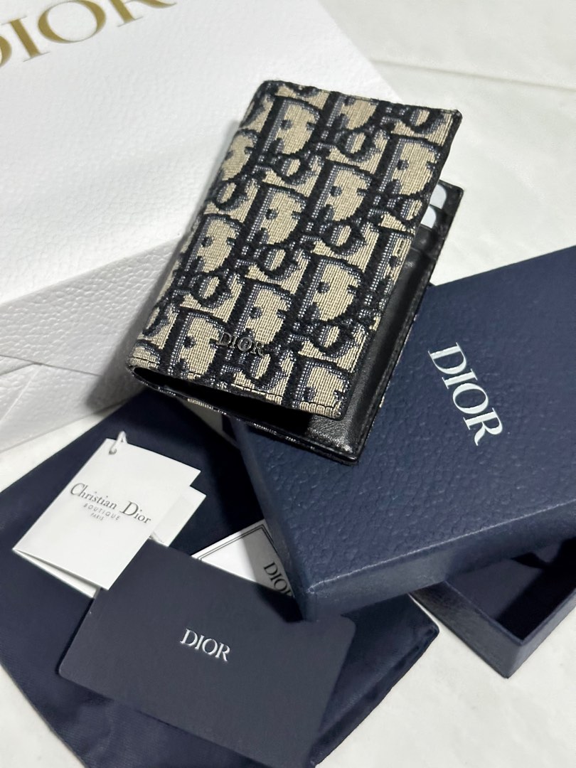 Dior Beige Oblique Jacquard Bi Fold Card Holder, Luxury, Bags & Wallets ...