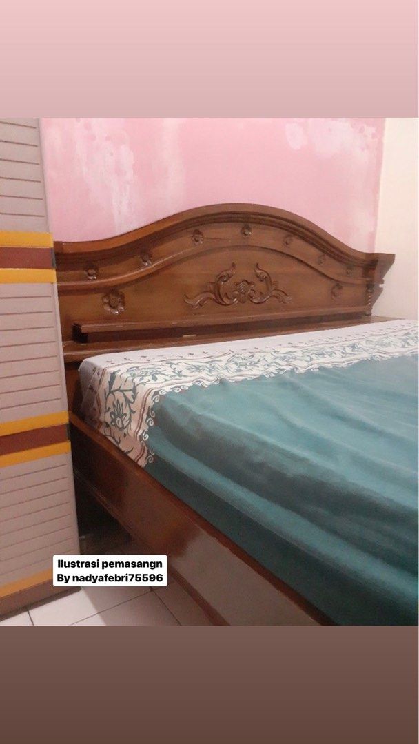 Dipan jati dengan kasur in the box 200x200, Perabotan Rumah di Carousell
