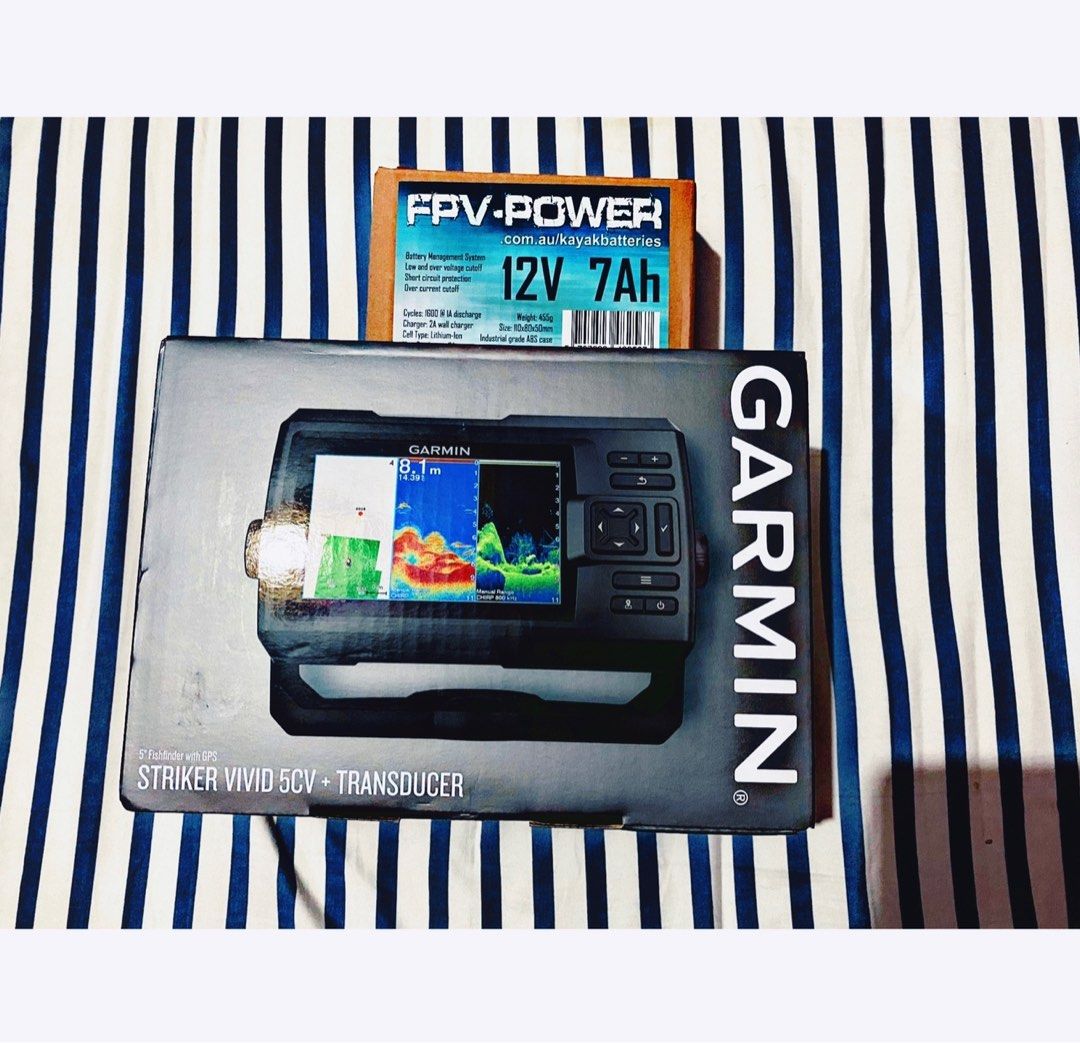 Garmin Vivid 5CV with FPV Battery 12v 7ah, Sports Equipment, Fishing on ...