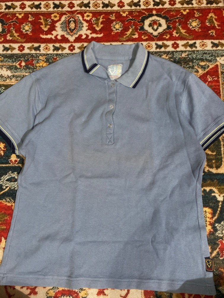gloria vanderbilt blue knitted polo shirt, Women's Fashion, Tops ...