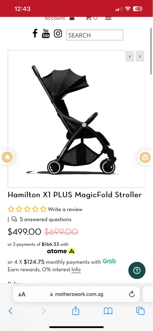 Hamilton X1, Babies & Kids, Going Out, Strollers on Carousell