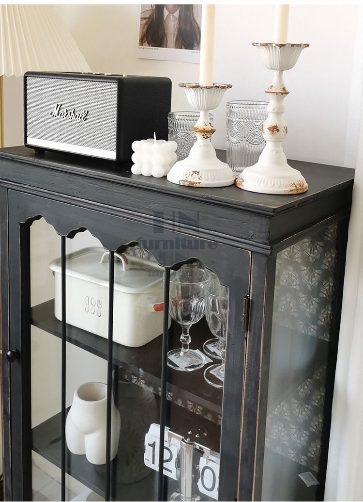 hn-1212 Wood Display Cabinet Sideboard Black, Furniture & Home Living ...