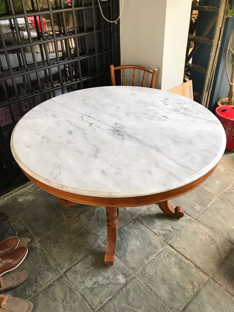 Kopitiam Marble table, Furniture & Home Living, Furniture, Tables ...