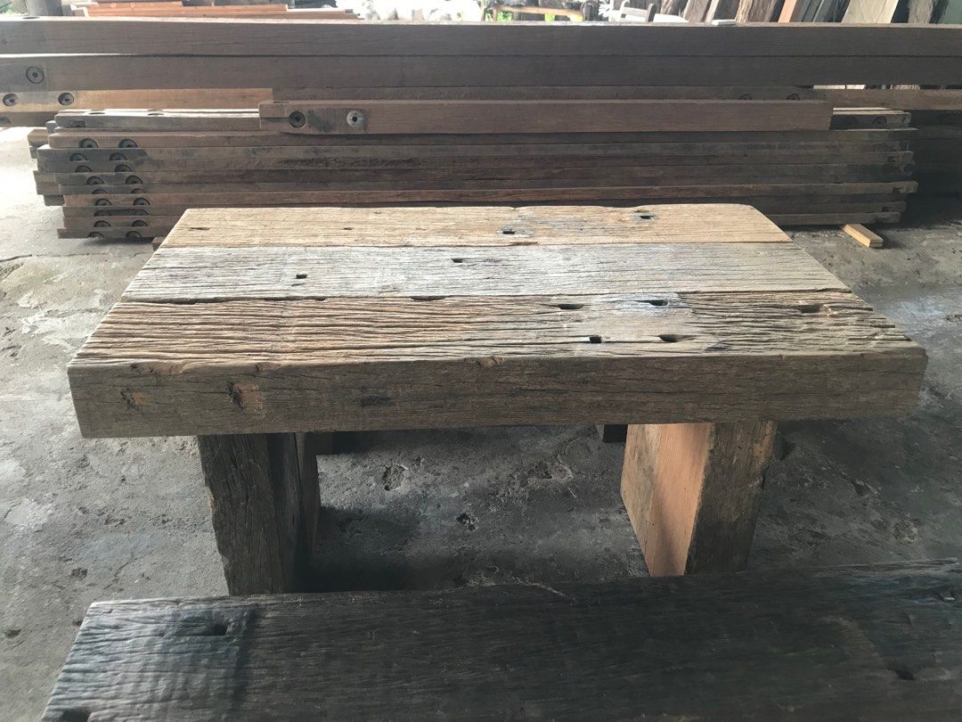 Meja kerusi kayu balau rustic, Furniture & Home Living, Outdoor ...