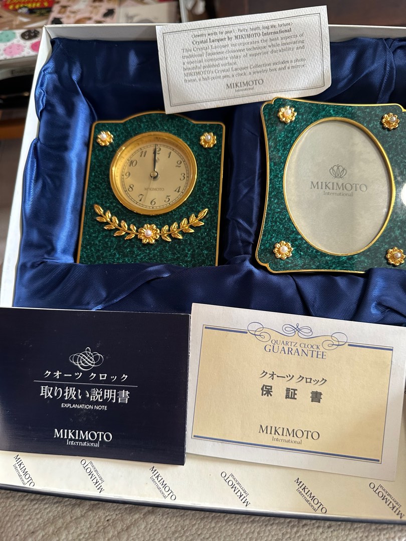 Mikimoto Crystal Lacquer clock and frame with pearls, Hobbies & Toys ...